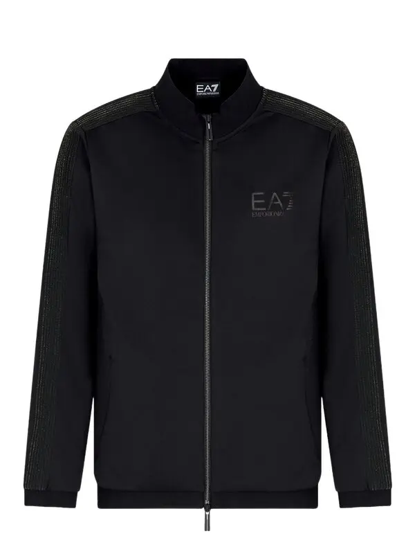 Emporio Armani Gold Label Zip-up Sweatshirt In Stretch Technical Twill - Black