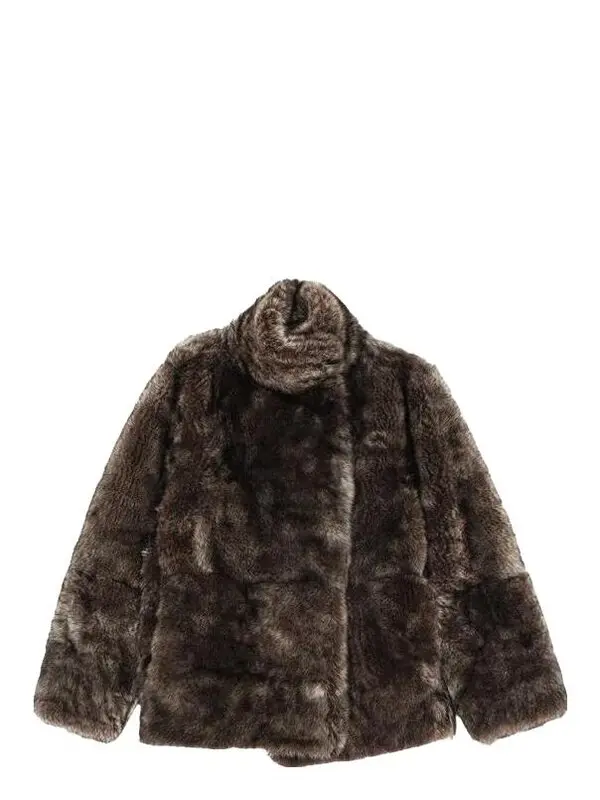 REMAIN BIRGER High-necked Fur Coat - Black