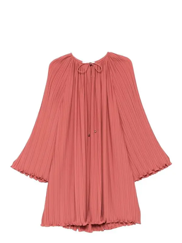 LANVIN Drawstring Neck Ruffled Trim Dress - Peach Pink