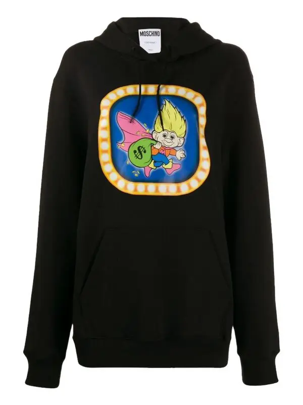 Moschino Cartoon Logo Printed Hooded Sweater - Black