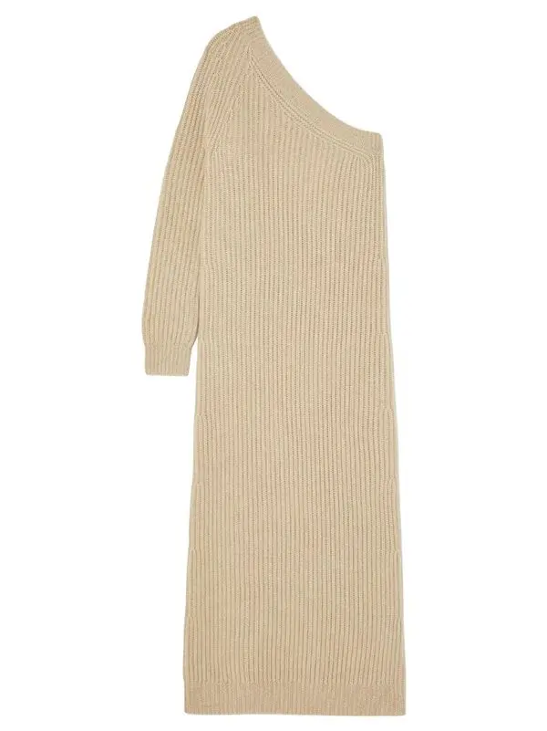 Max Mara One-shouldered Ribbed Midi Dress - Nude