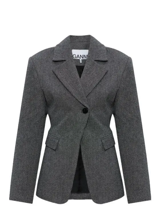 GANNI Lapel Collar Long Sleeved Blazer - Black