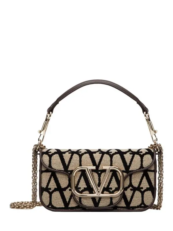 Valentino Garavani Vlogo Plaque Foldover Top Shoulder Bag - Beige/black
