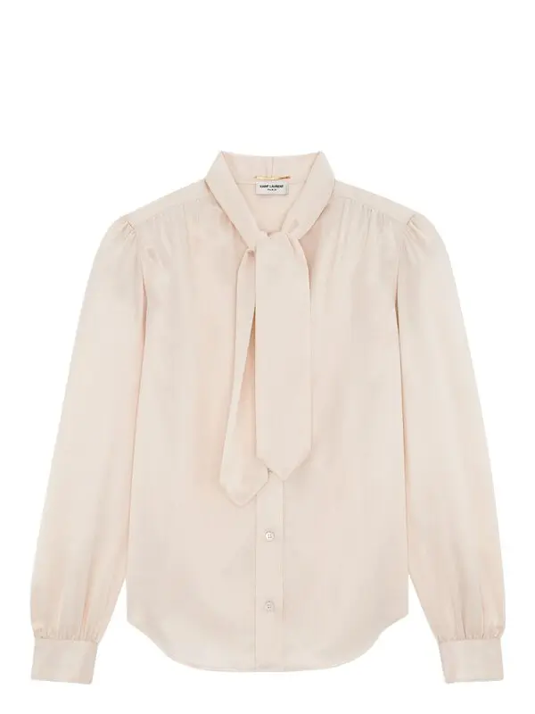 Saint Laurent Lavallière Neck Long-sleeved Blouse - Off-white