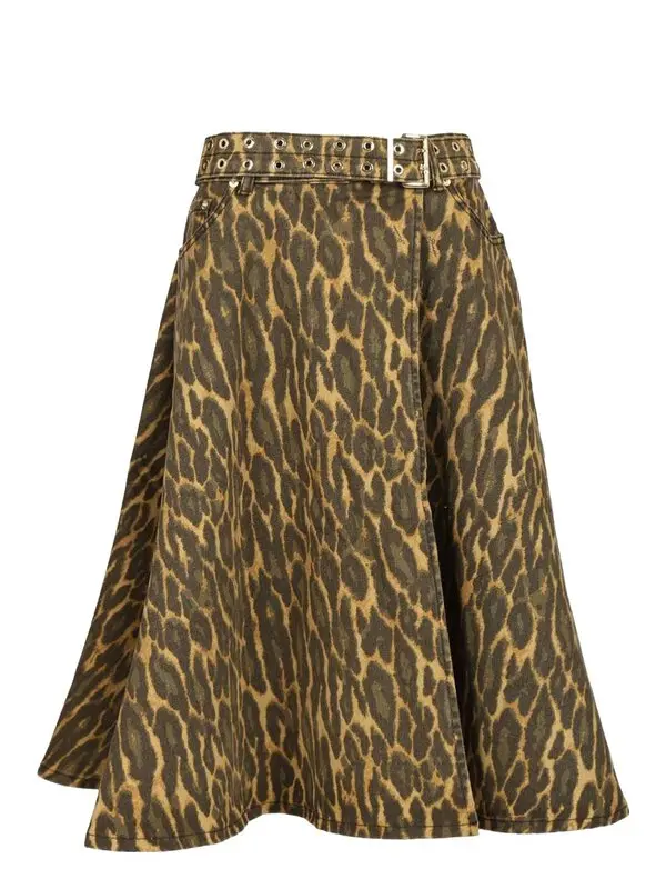 GANNI Leopard Print Denim Wrap Skirt - Brown