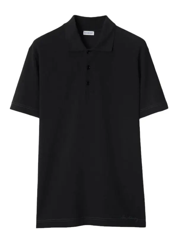 Burberry Logo Embroidered Short Sleeved Polo Shirt - Black