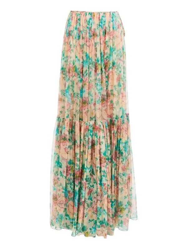 Chloé Gathered Maxi Skirt With Floral Print - Pearl Beige