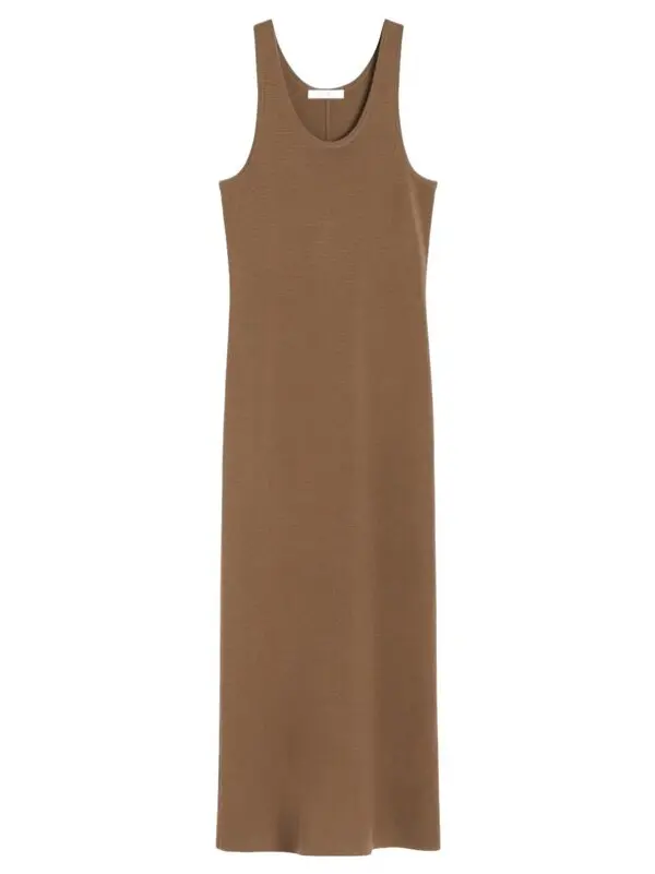 Max Mara Sleeveless Midi Dress With Open Back And Slit - Hazelnut Brown