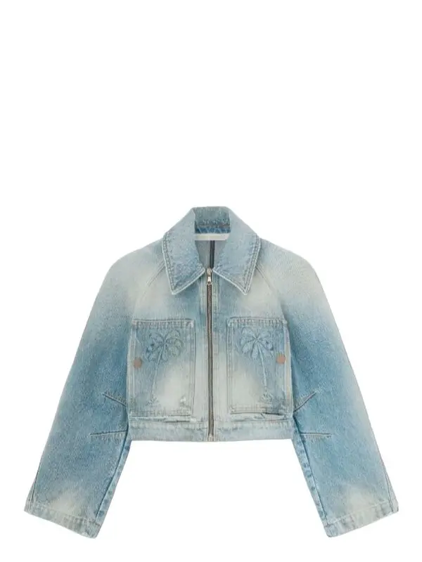 Palm Angels Palm Pattern Cropped Denim Jacket - Blue