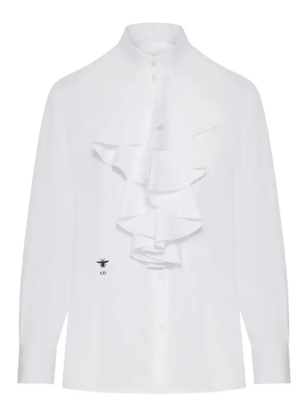Dior Ruffled Neckline Blouse With Embroidered Bee And Cd Signature - No