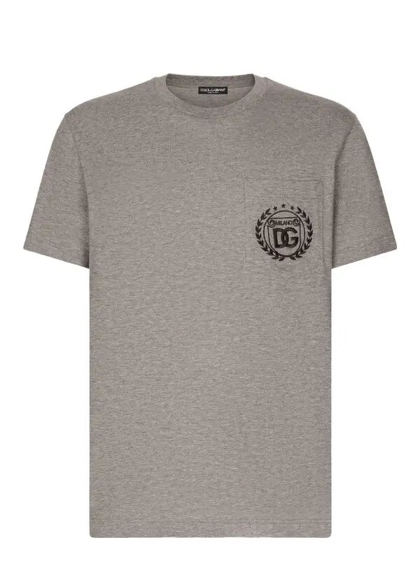 Dolce & Gabbana Dolce Gabbana Logo Embroidered Crewneck T-shirt - Gray