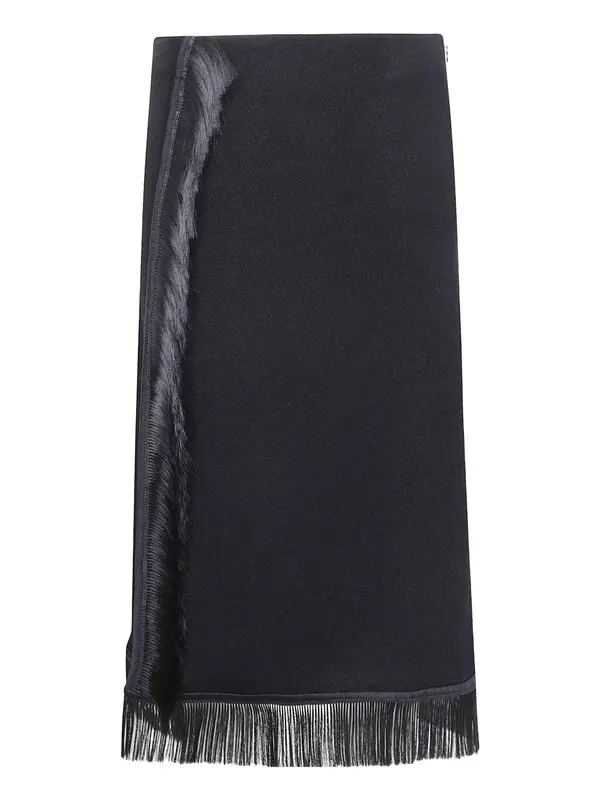 JIL SANDER Midi Skirt With Fringe Detail - Black