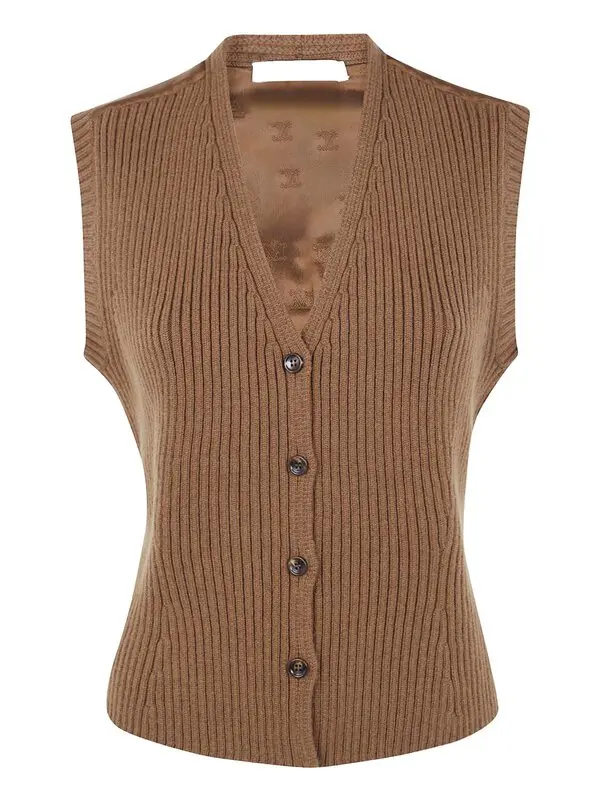 Max Mara V-neck Ribbed Knit Button-up Gilet - Brown