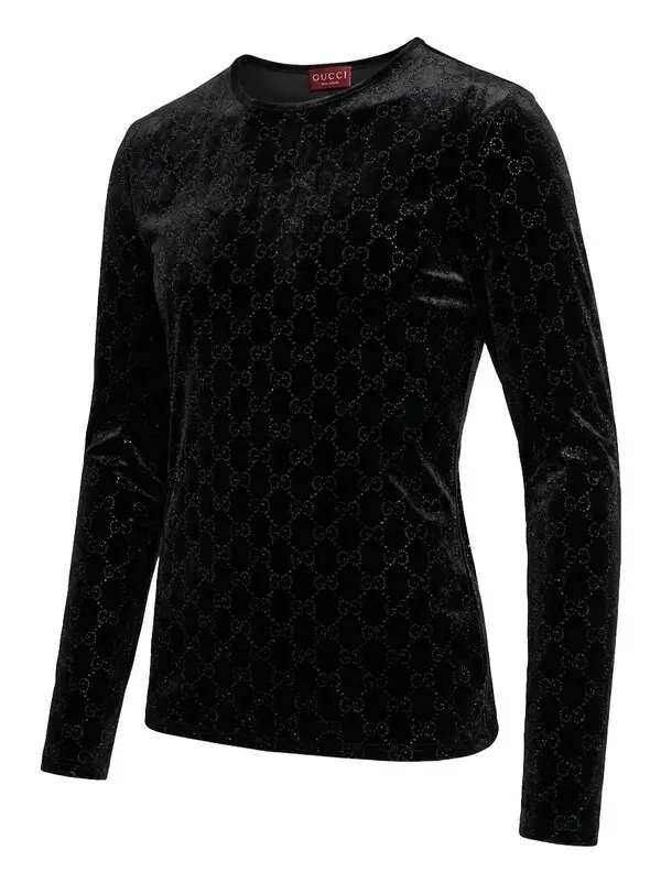 Gucci Embroidered Stretch Chenille Top - Black