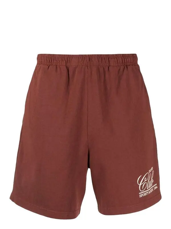 SPORTY  RICH Sporty & Rich Logo-print Bermuda Shorts - Red