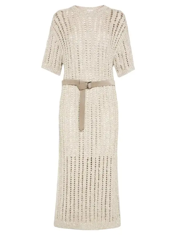 Brunello Cucinelli Belted Midi Dress - Natural Color