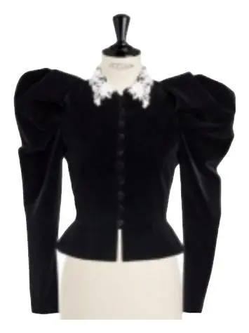Dior Fitted Jacket With Puff Sleeves And Lace Collar - Black