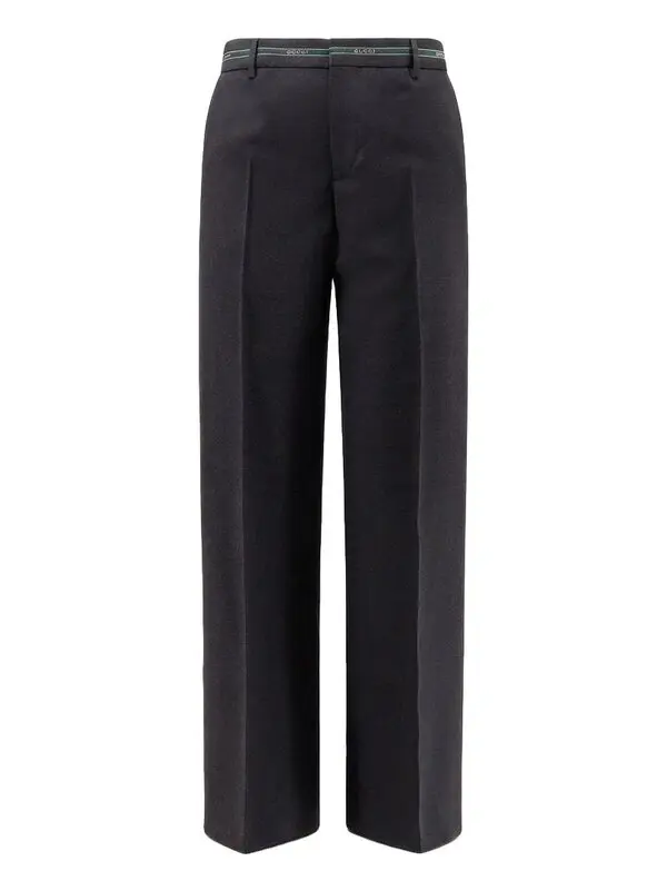 Gucci Logo Waistband Straight Leg Trousers - Black