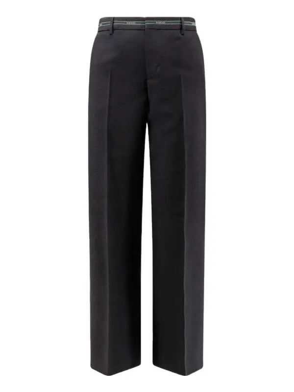 Gucci Logo Waistband Straight Leg Trousers - Black