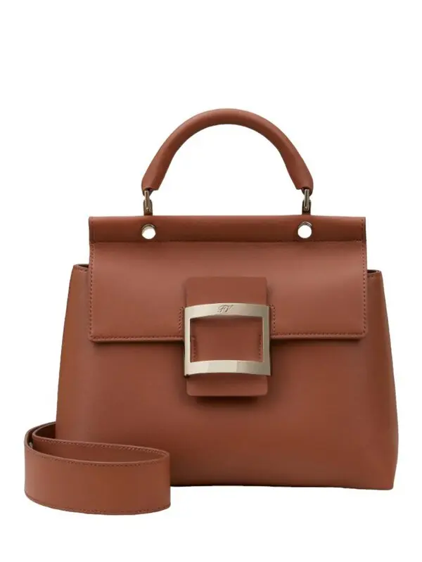 ROGER VIVIER Viv Cabas Leather Bag With Metal Buckle - Brown
