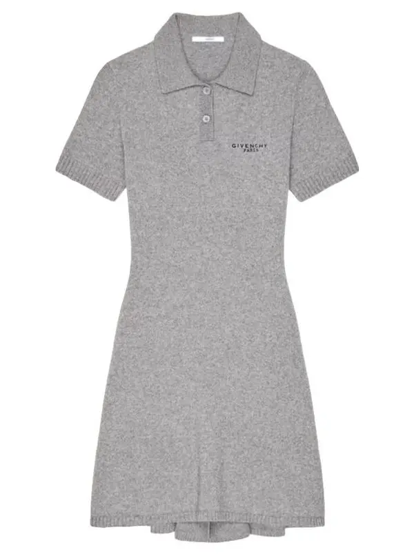 Givenchy Logo Embroidered Knit Shirt Dress - Light Gray