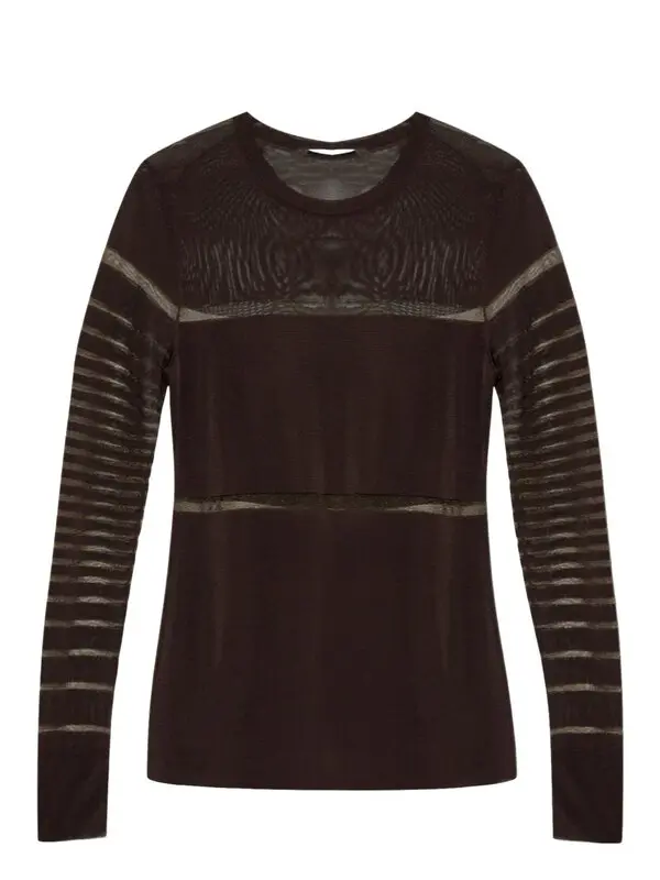 Helmut Lang Sheer Stripe Long Sleeve Crewneck Top - Black
