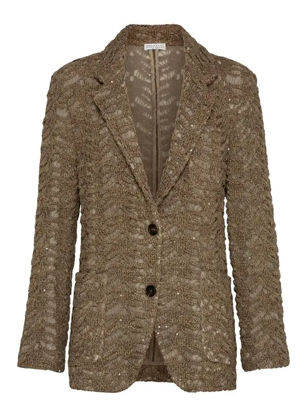 Brunello Cucinelli Foliage Lace Knit Blazer - Brown