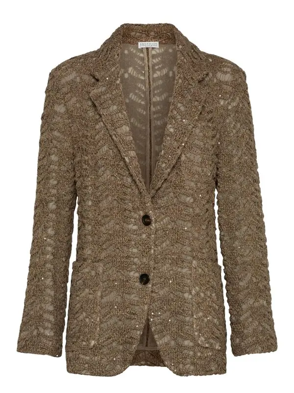 Brunello Cucinelli Foliage Lace Knit Blazer - Brown