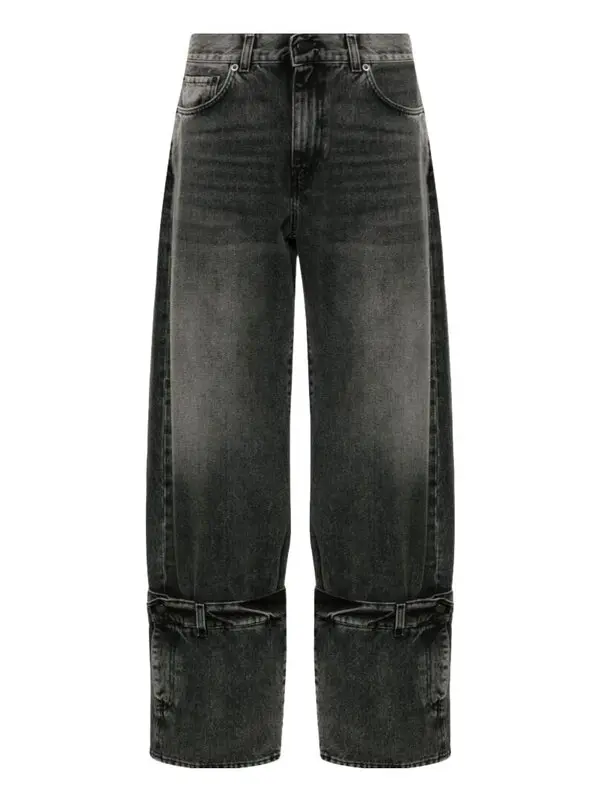 HAIKURE Belt Loop Wide Leg Jeans With Cuff Detail - Black