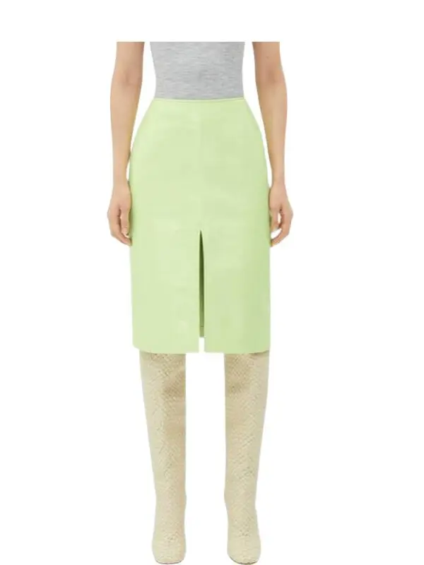 Bottega Veneta Shiny Leather Midi Skirt - Yellow