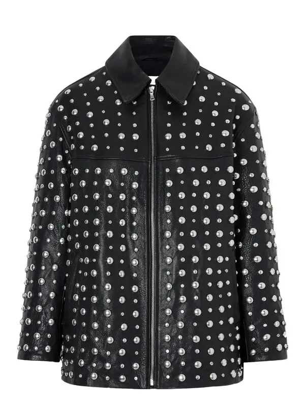 Nour Hammour Studded Leather Jacket - Black