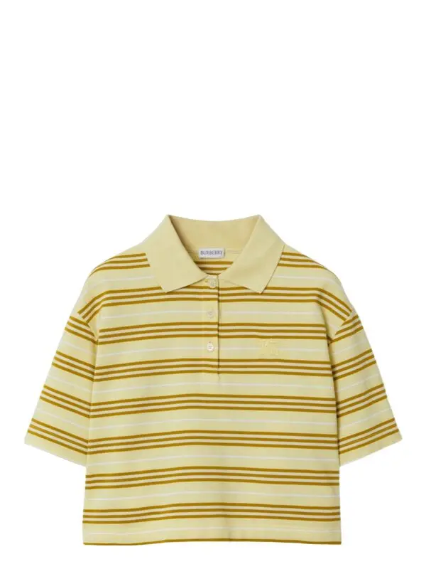 Burberry Logo Embroidered Striped Cropped Polo Shirt - Alabaster