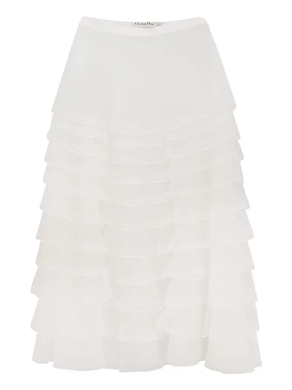 Dior Mid-length Ruffled Skirt - White