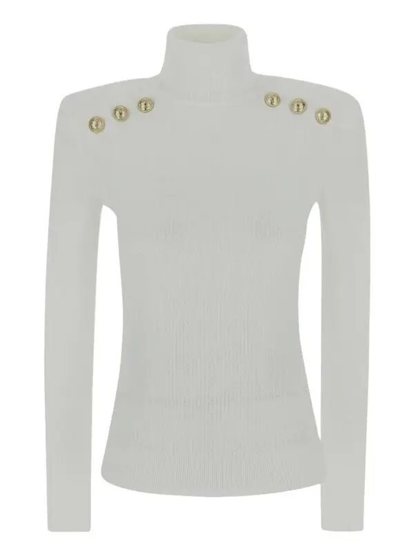 Balmain Button Embellished Turtleneck Jumper - Gray