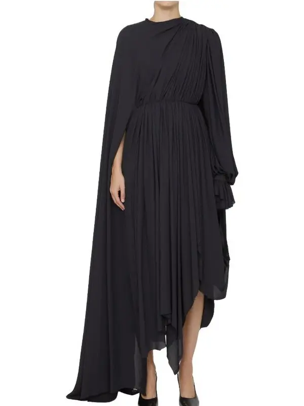 Balenciaga Pleated Asymmetric Cape Dress - Black