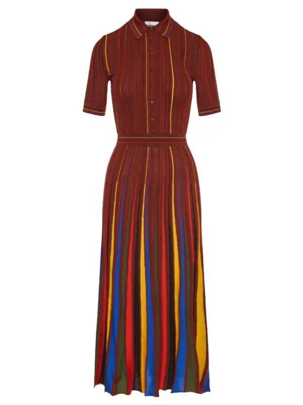 Gabriela Hearst Calypso Striped Midi Dress - Burgundy