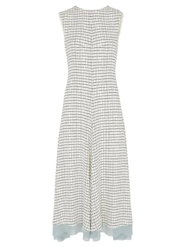 Fendi Sleeveless Grid Motif V-back Midi Dress - White
