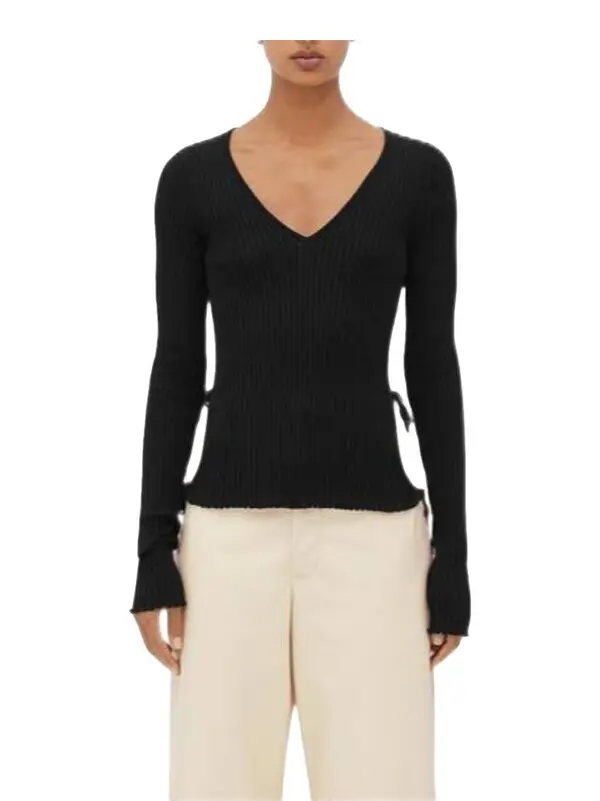 Bottega Veneta V-neck Ribbed Jumper With Side Slits - Black