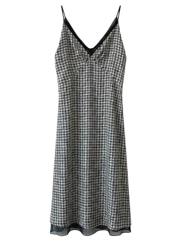 Dior Houndstooth Print Slip Dress - Black