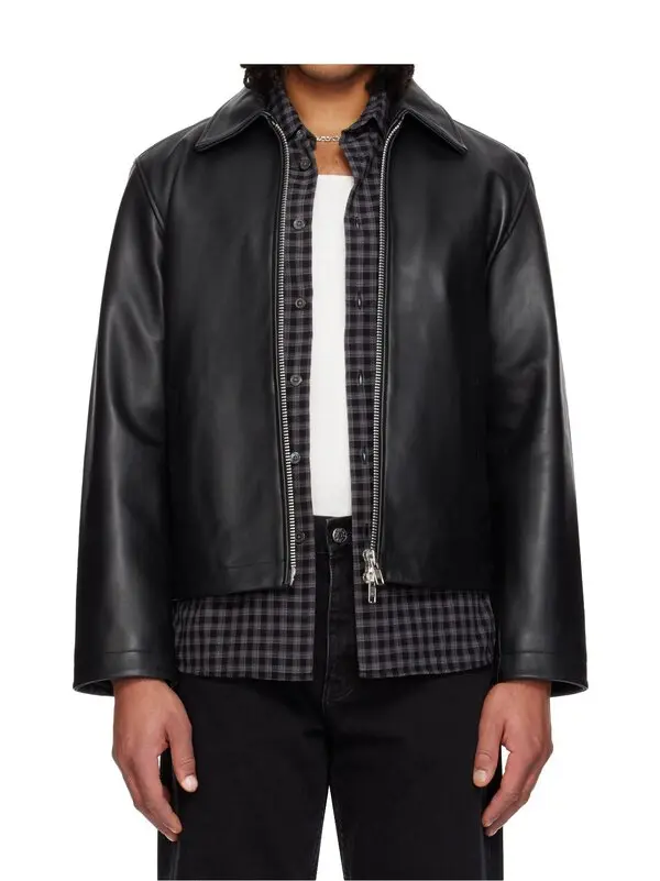 SUNFLOWER Long-sleeved Leather Jacket - Black
