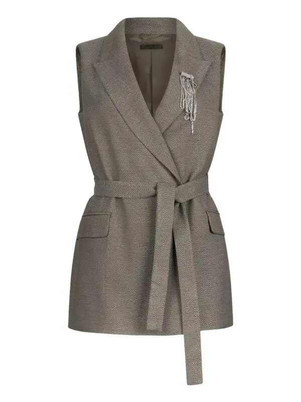 Liu Jo Sleeveless Waistcoat With Chevron Pattern And Metal Embellishment - Gray