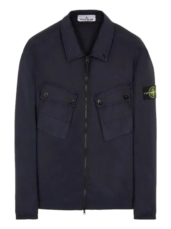 Stone Island Compass Patch Zip-up Shirt Jacket - Blue