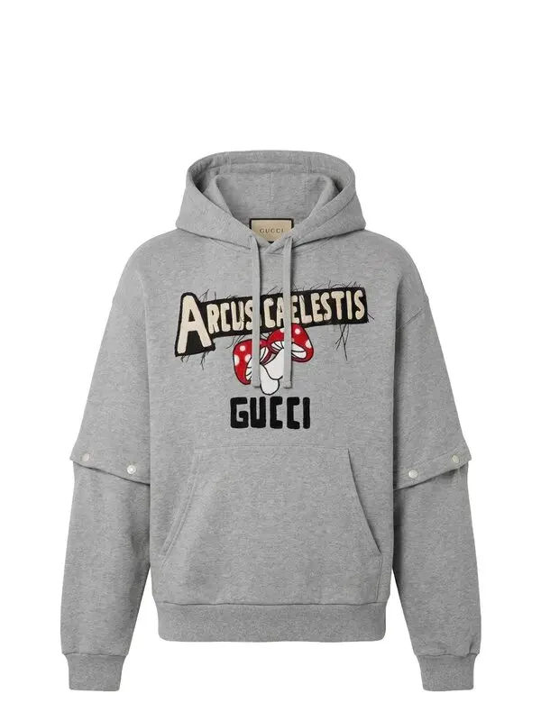 Gucci Logo-patch Jersey-fleece Sweatshirt With Removable Sleeves - Gray
