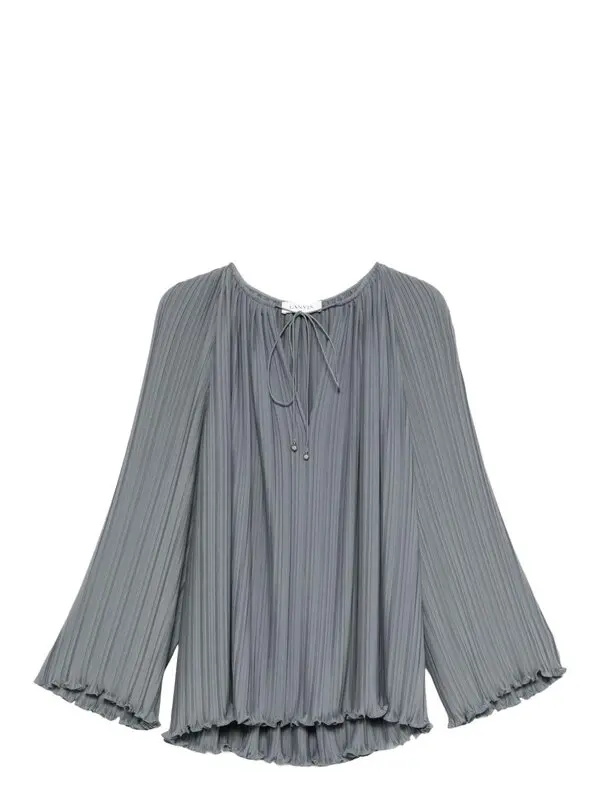 LANVIN Pleated Round Neck Long Sleeve Blouse - Gray
