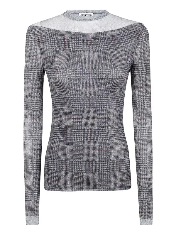 JEAN PAUL GAULTIER Long Sleeve Plaid Mesh T-shirt - Gray