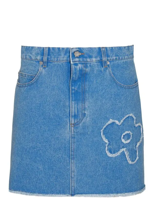 Marni Floral Embroidered Denim Skirt - Blue