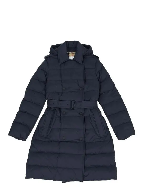 Burberry Long-sleeved Down Jacket With Hood And Belt - Black