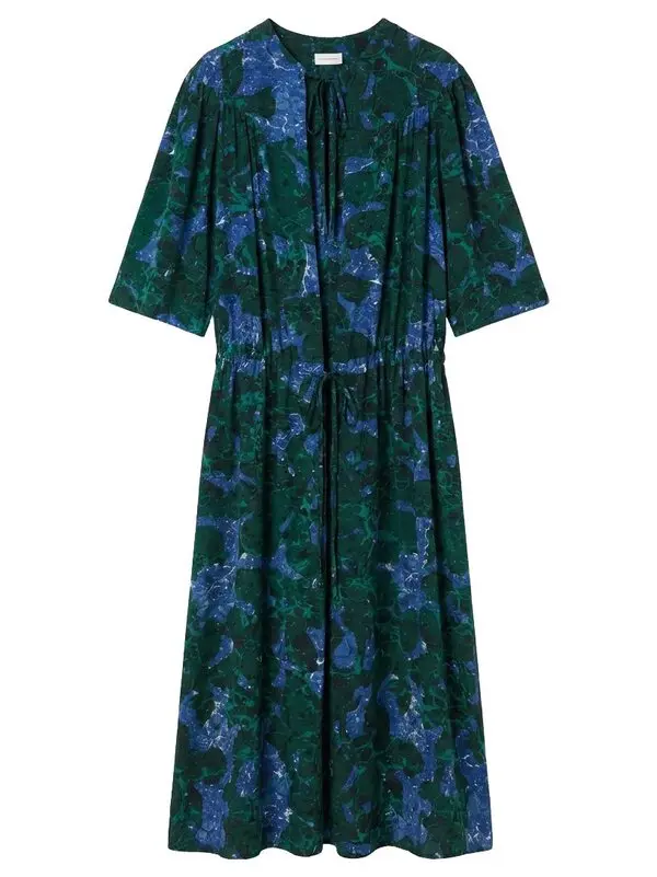 Dries Van Noten Graphic Print Short Sleeve Midi Dress - Black