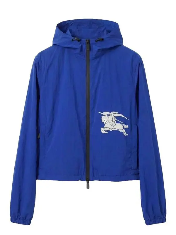 Burberry Long Sleeve Hooded Casual Jacket With Logo Detail - Blue