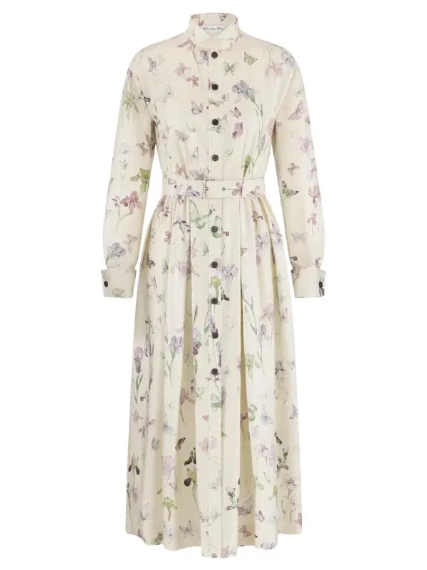 Dior Belted Printed Shirt Dress - White